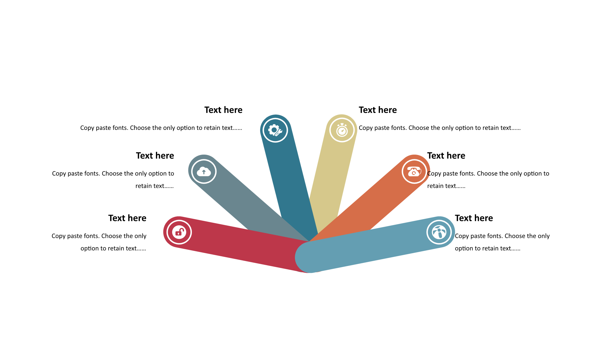 多色圆形扁平6项PPT关系-iSlide