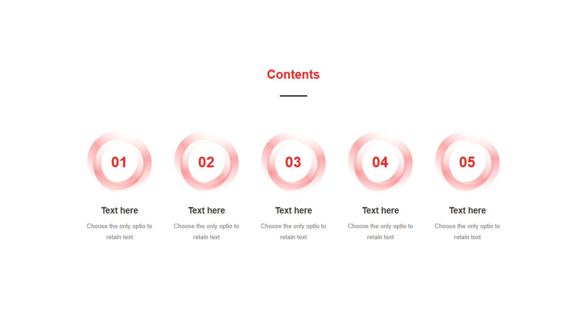 红色圆形扁平5项PPT目录-iSlide
