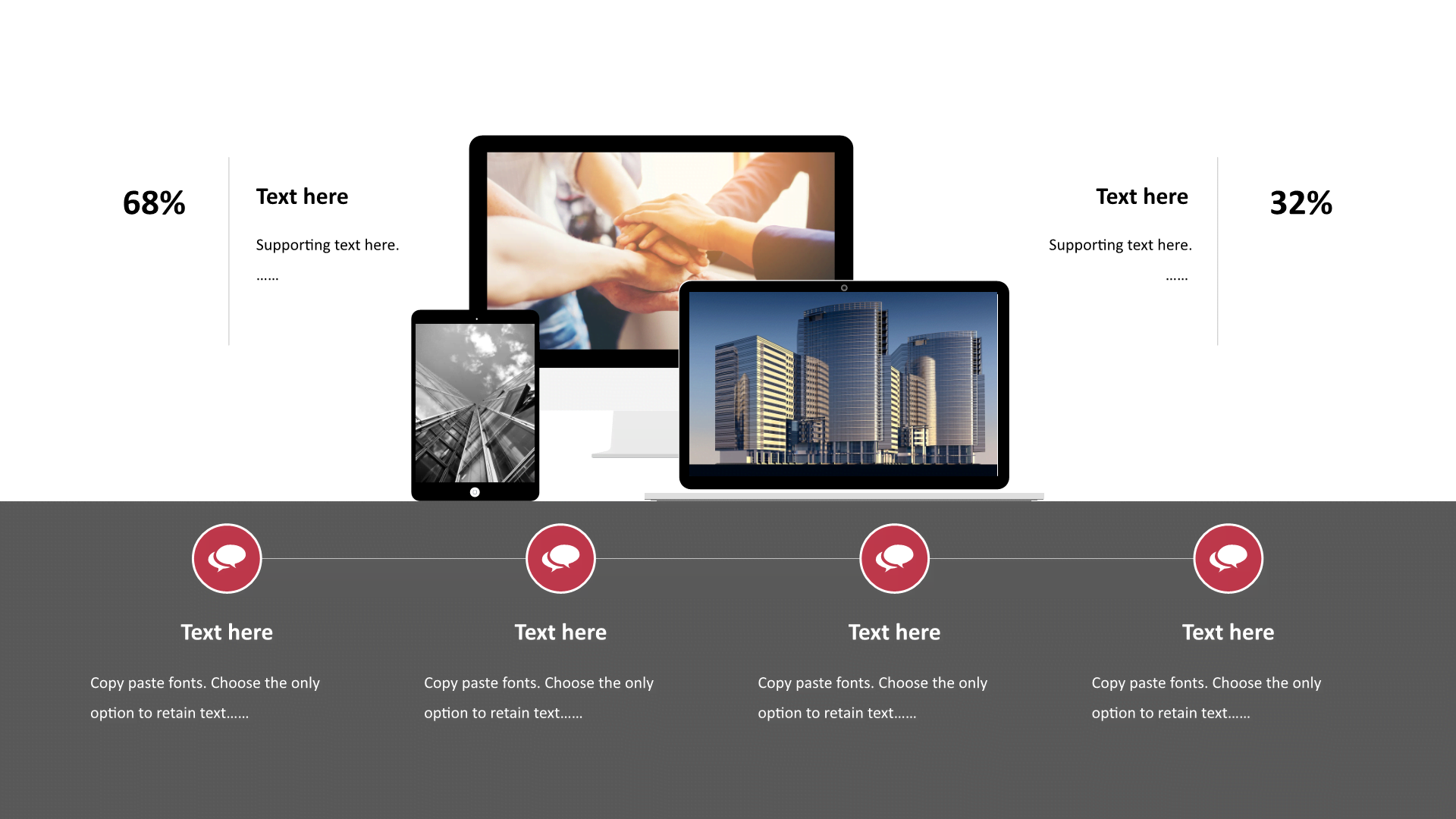 红色圆形扁平4项PPT流程-iSlide