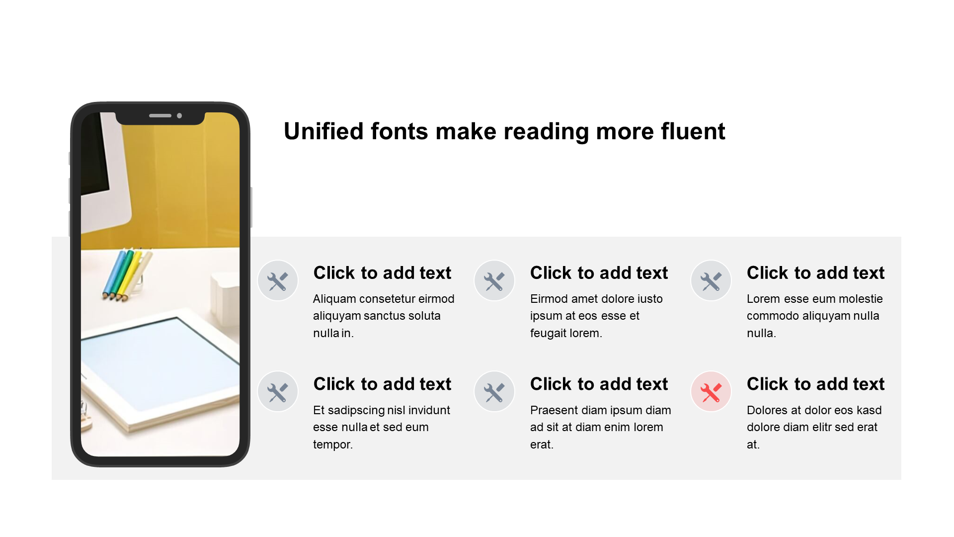 红色圆形扁平6项PPT列表-iSlide